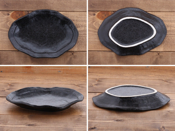 Black Asymmetrical Plate Set of 2 - Tenmoku – Zen Table Japan